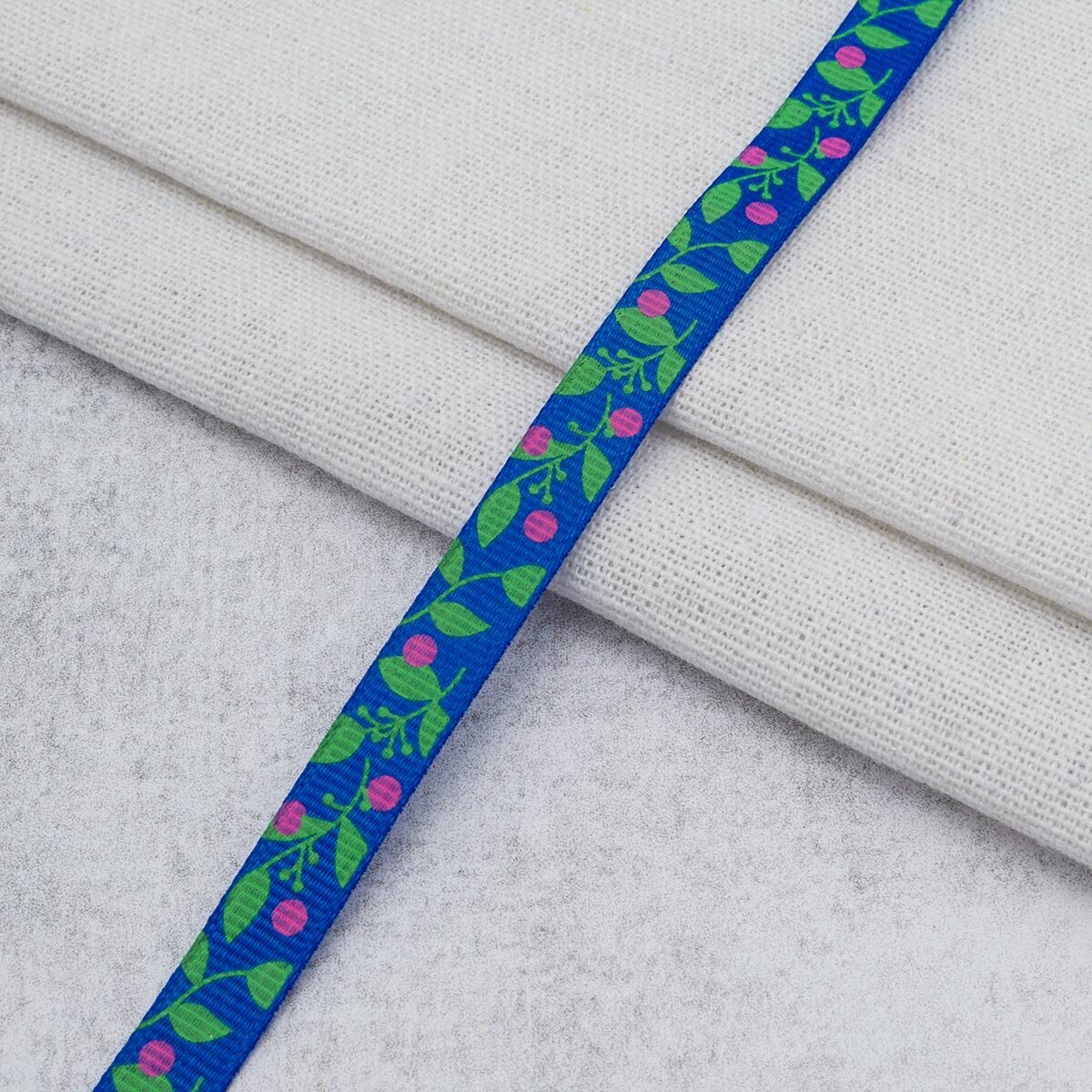 Лента декоративная для упаковки подарков, репсовая, с рисунком, 1 см х 45,72 м, цвет синий