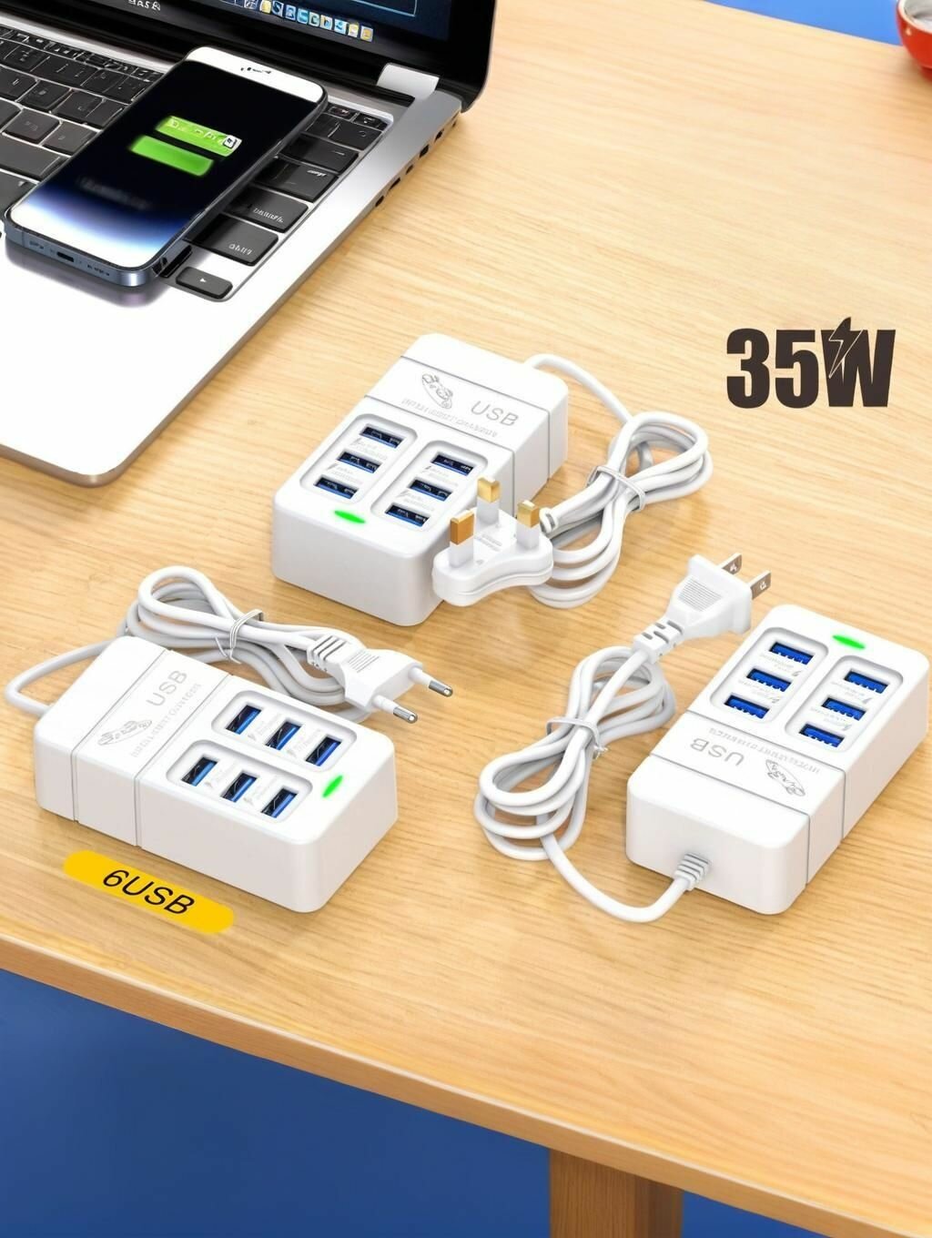 Удлинитель сетевой, с 6 USB розетки — фото 1
