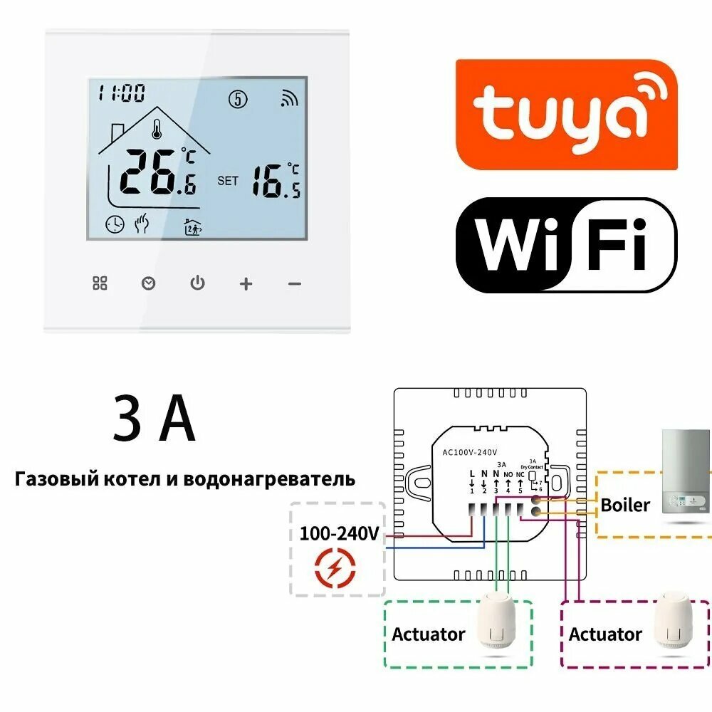 Minco heat Терморегулятор/термостат до 660Вт Для газового котла, белый