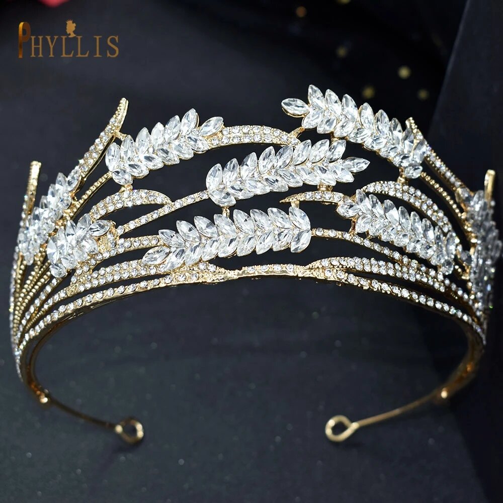 Свадебные тиары и короны Snow Beauty из горного хрусталя Gold crown