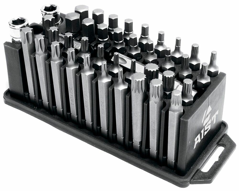 Набор вставок-битов HEX, TORX, SPLINE 10 мм силовых 42 пр. 30/75мм AIST 406642 разнопрофильных для ударной отвертки профессиональный