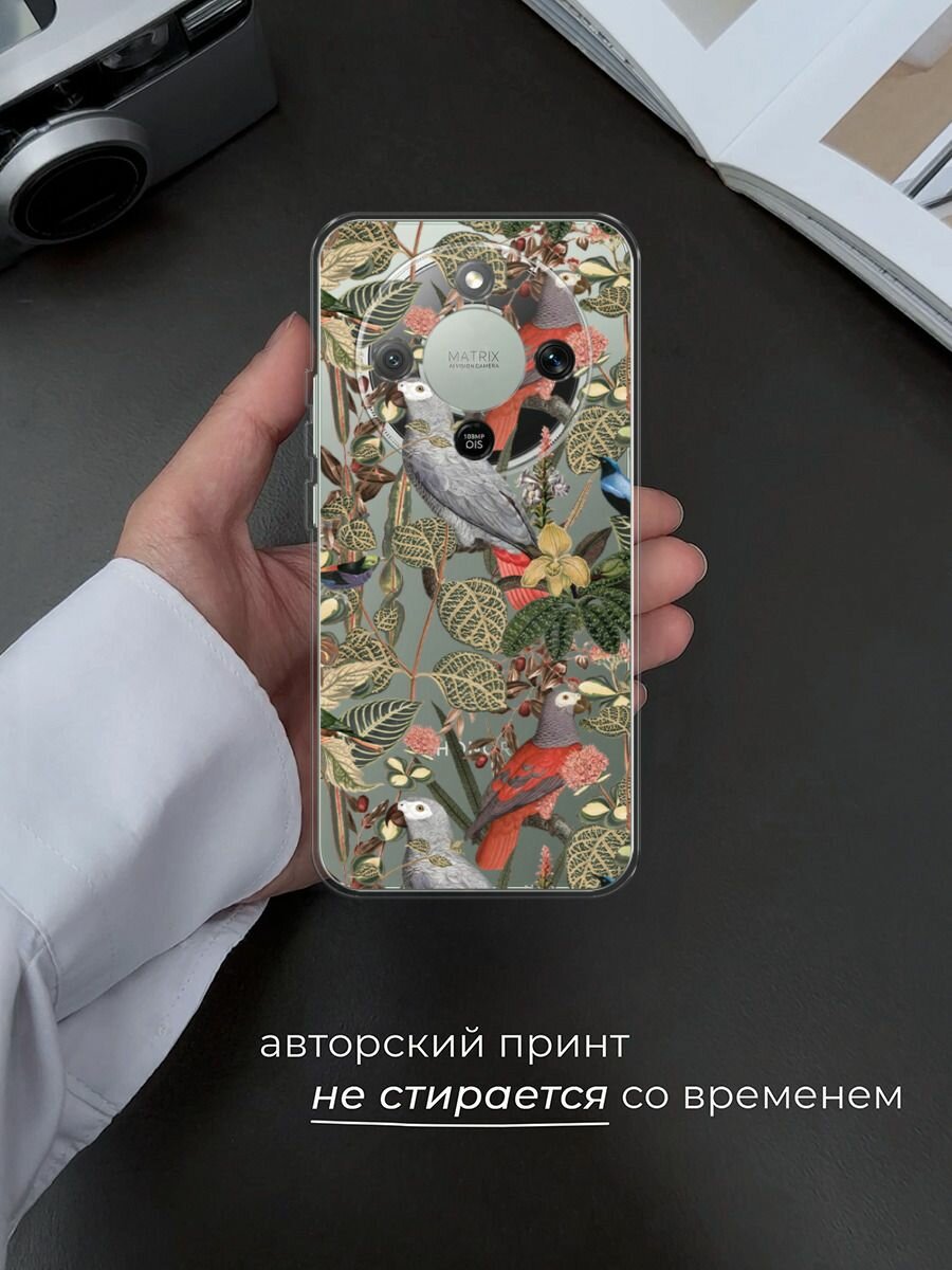 Чехол на Honor X9d / Хонор X9d с принтом Tropical pattern, прозрачный — фото 1