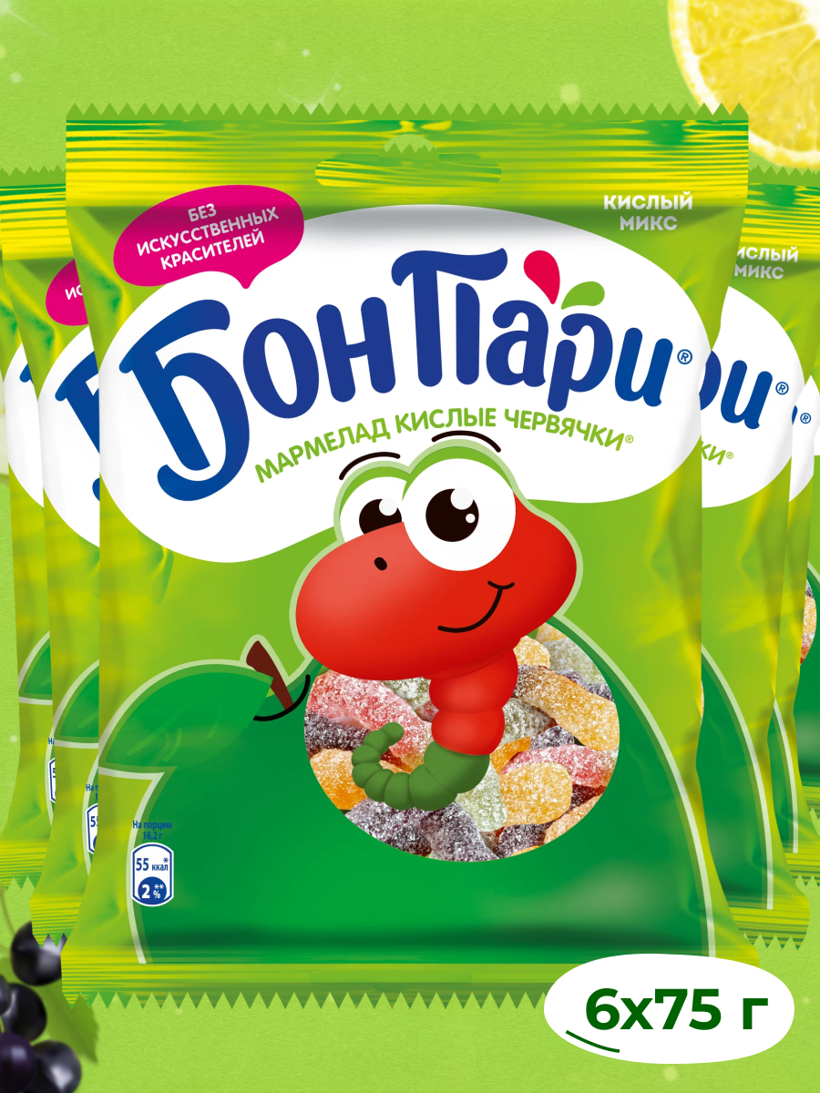 Мармелад жевательный червячки 6 шт по 75 г