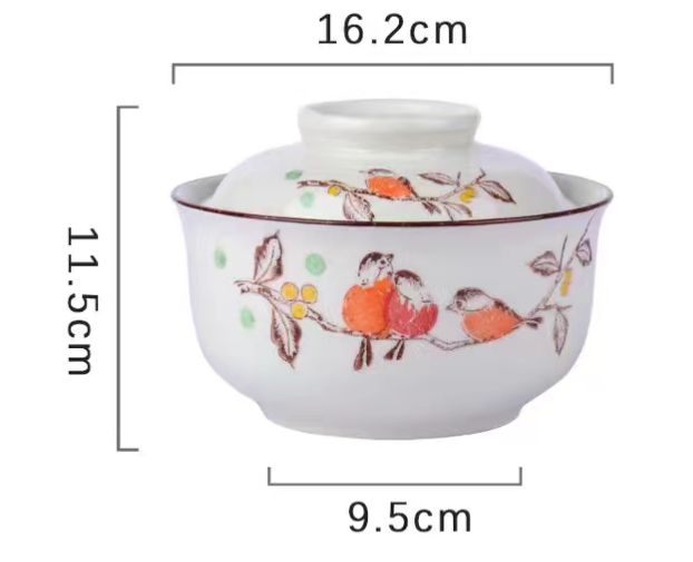 Керамическая супница с крышкой для лапши, супов и рамена термостойкая, элегантный дизайн с цветочным узором