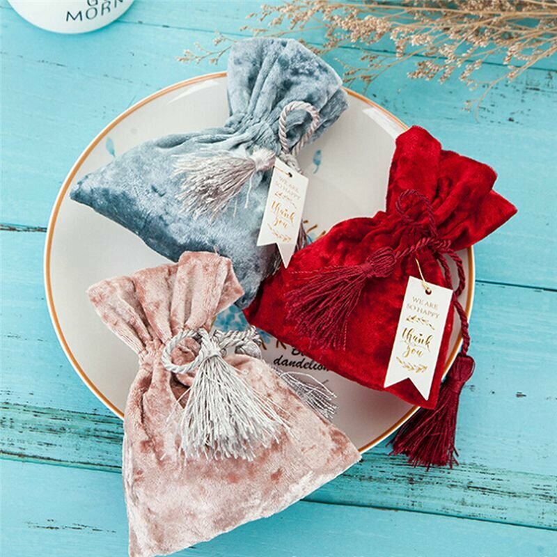 Сумки из бордового бархата с завязками, подарочные сумки в европейском стиле с завязками, креативные свадебные принадлежности ручной работы и подарочные коробки