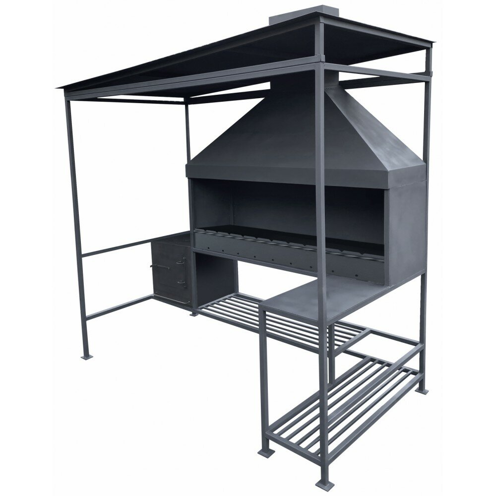 Мангал с большим зонтом «Ред» цельносварная конструкция, съемная жаровня и печь