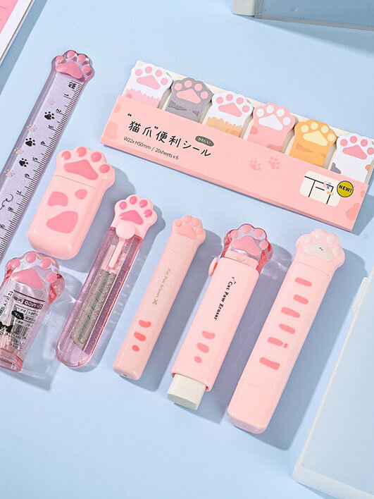 Набор канцтоваров Лапки котика 9 в 1 для школы, офиса и творчества стильные и удобные принадлежности