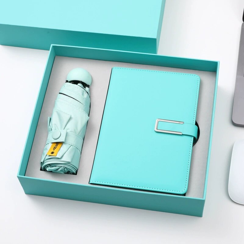 Набор блокнота A5 и зонта Tiffany Blue для офисных подарков, компактный практичный комбо канцелярии