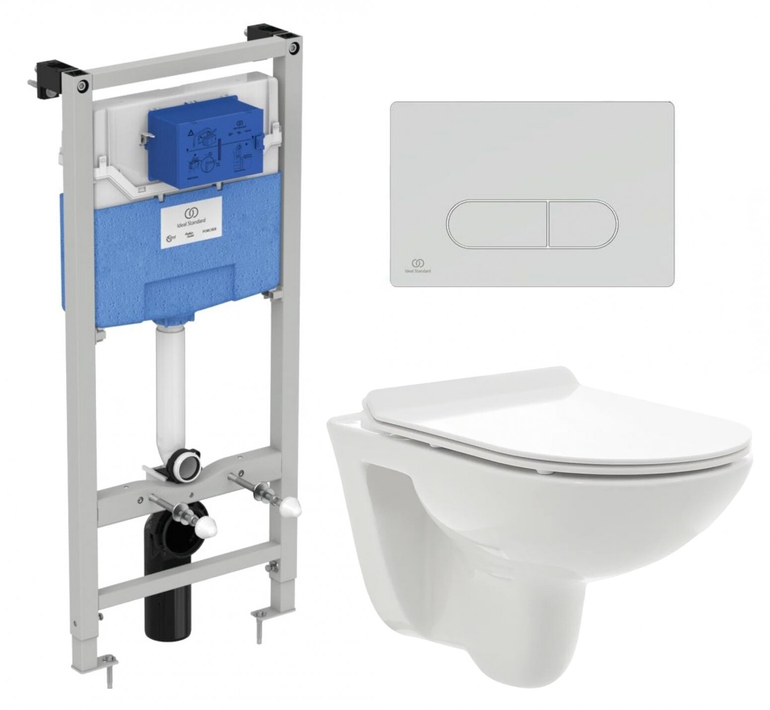 Комплект 3 в 1 инсталляция Ideal Standard + Унитаз подвесной AQUAme AQM2008 + кнопка хром