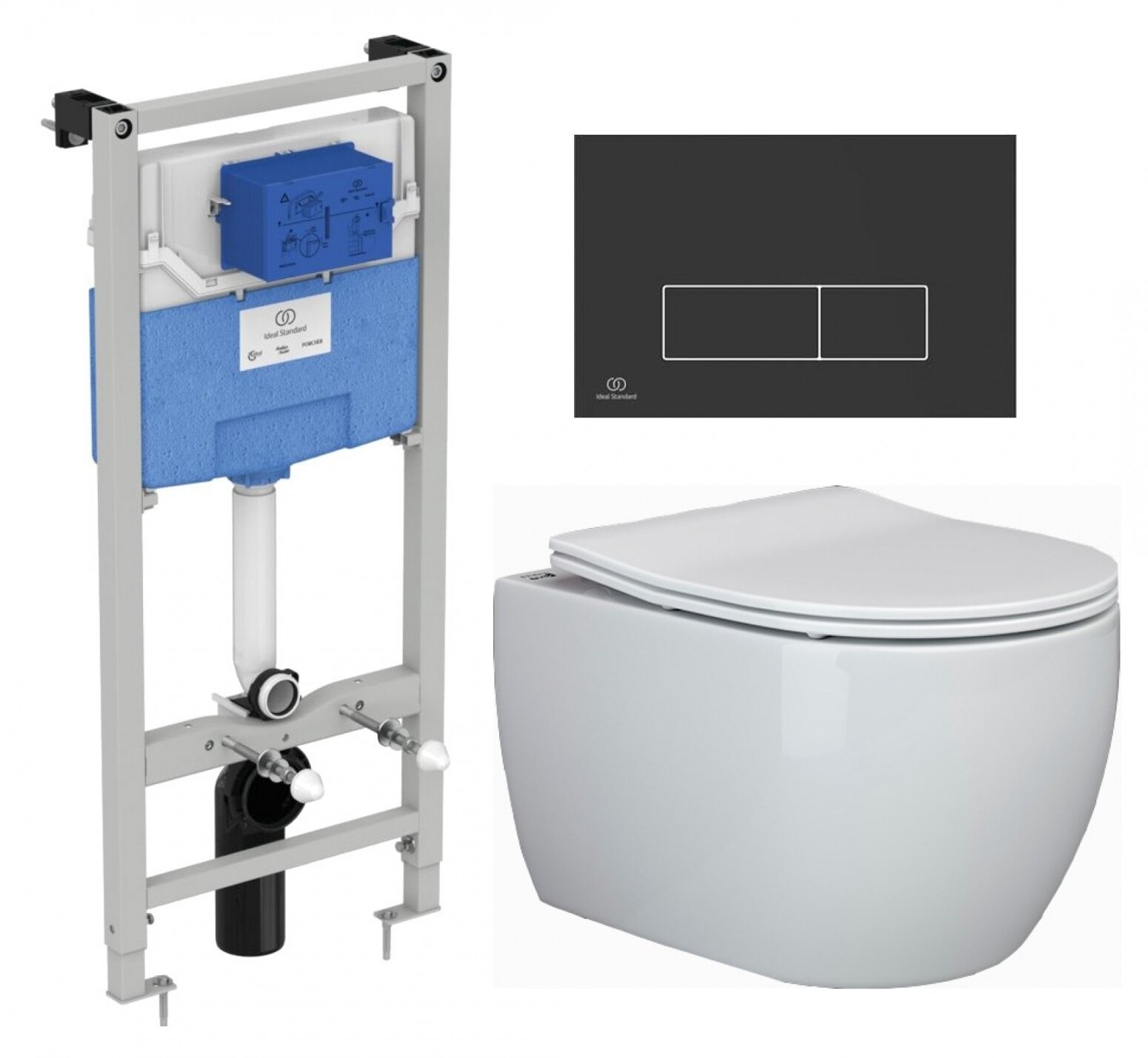 Комплект 3 в 1 инсталляция Ideal Standard + Унитаз подвесной Ceramica Nova Play CN3001 + кнопка черная