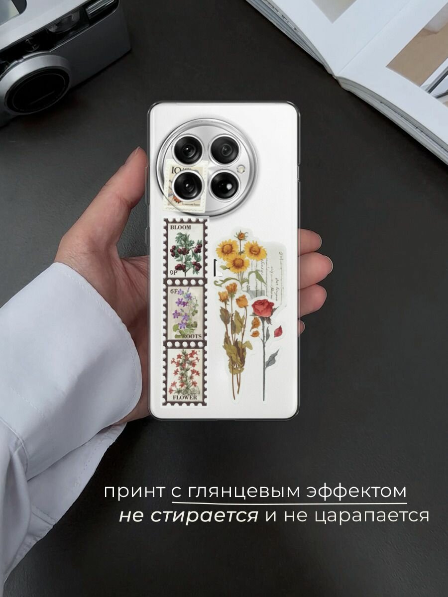 Силиконовый чехол на OnePlus 13 / Ван Плас 13 с принтом Марки с цветами — фото 1