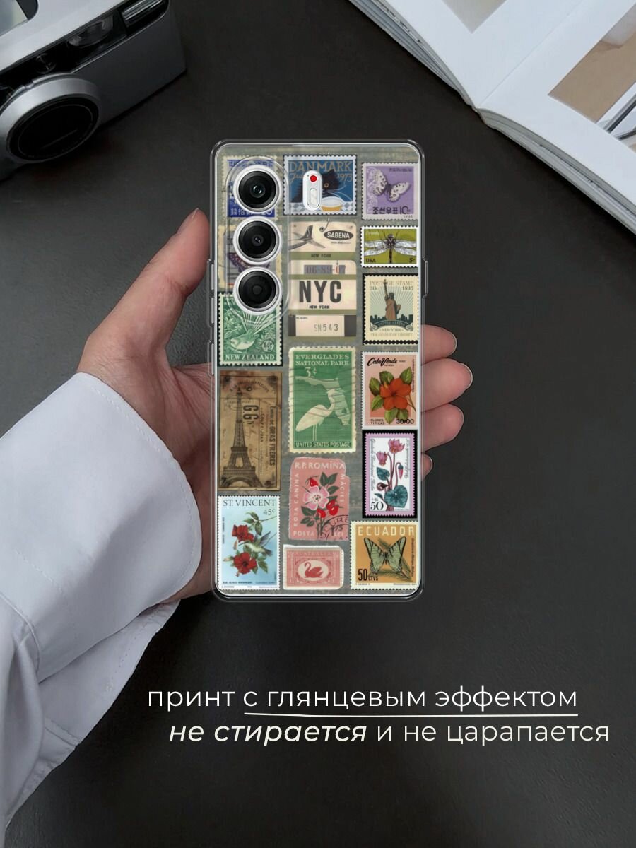 Чехол на Tecno Camon 40 Pro 5G / Текно Камон 40 Про 5G с принтом Коллаж из марок — фото 1