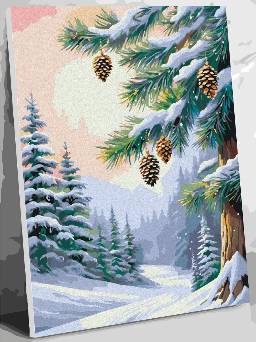 Картина по номерам Зимний пейзаж Лес Елки