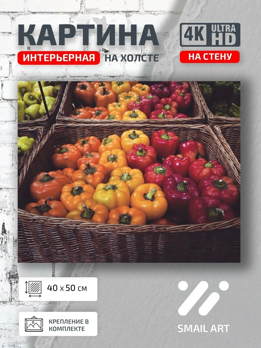Картина на холсте интерьерная 40 на 50 на стену Разные Перцы для спальни атмосфера