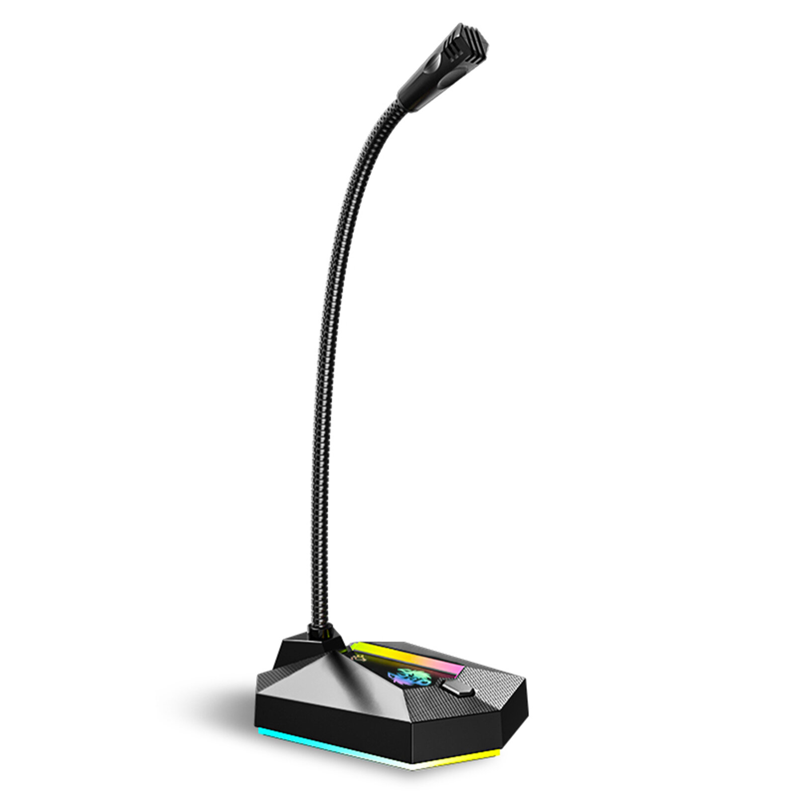 MK01 USB Настольный Микрофон Plug&Play 360 Градусов Всесторонний с RGB LED Светом Конденсаторный Микрофон для Записи Живого Игрового Процесса Черный Металл ABS USB 3.5MM(Optional) -36±3dB 2.2 Kohm 100Hz~8KHZ 28.5*9*7.5cm 238g 1 Микрофон 1 Пенка для