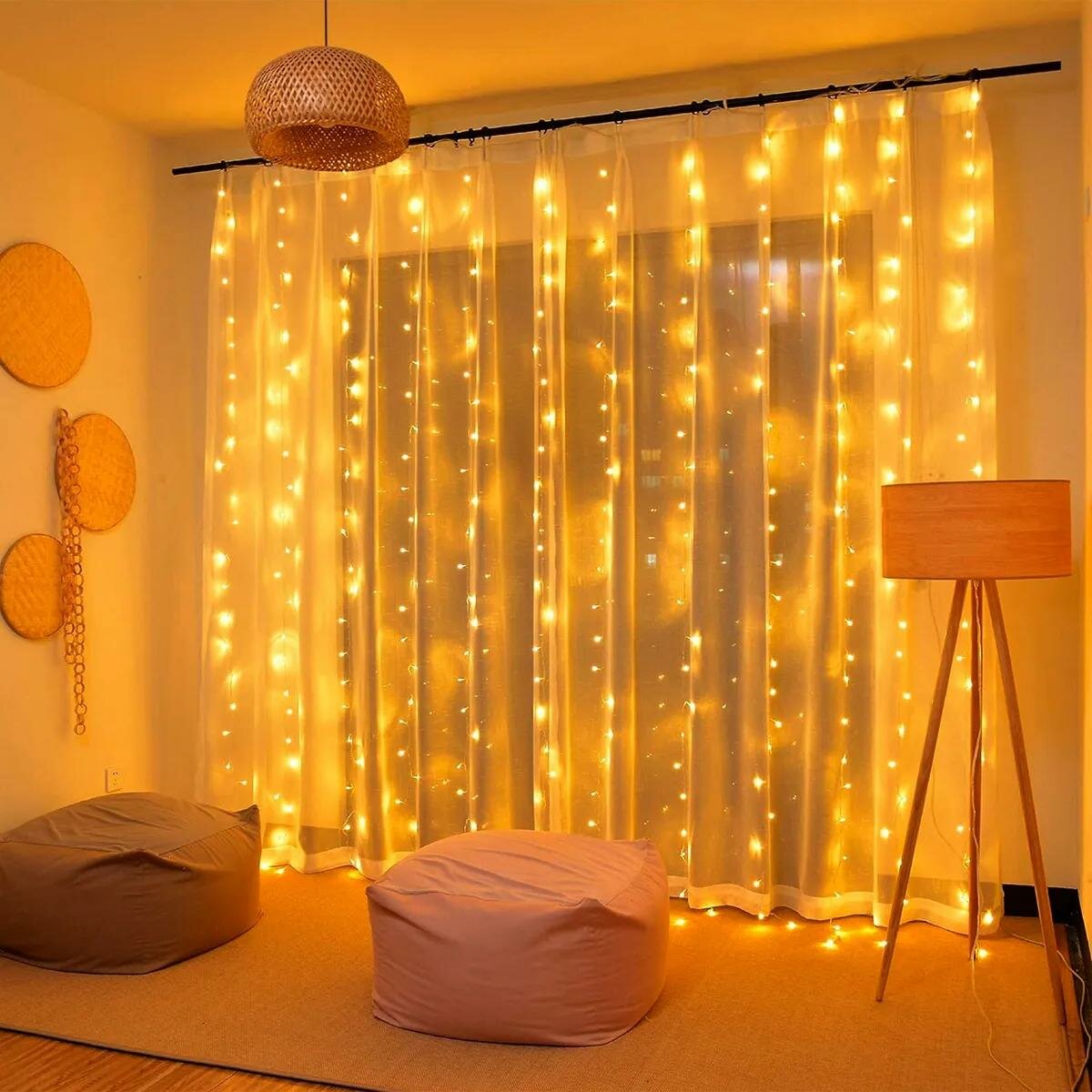 Cortinas Luces 600 Led Navidad Decorativas Fiesta 6x3m Usb, Пакет Включает 1* Светодиодная Лента (6м*3м С 600 Led), 1* Дальний Управление