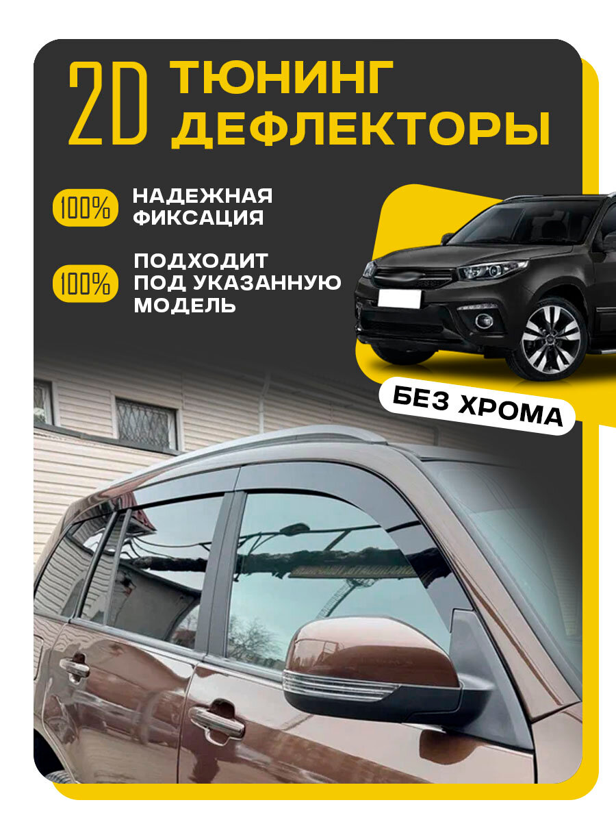 Плоские тюнинг дефлекторы для Chery Tiggo 3 (2014-2020) Ветровики на Чери Тиго 3. Комплект 6 шт.