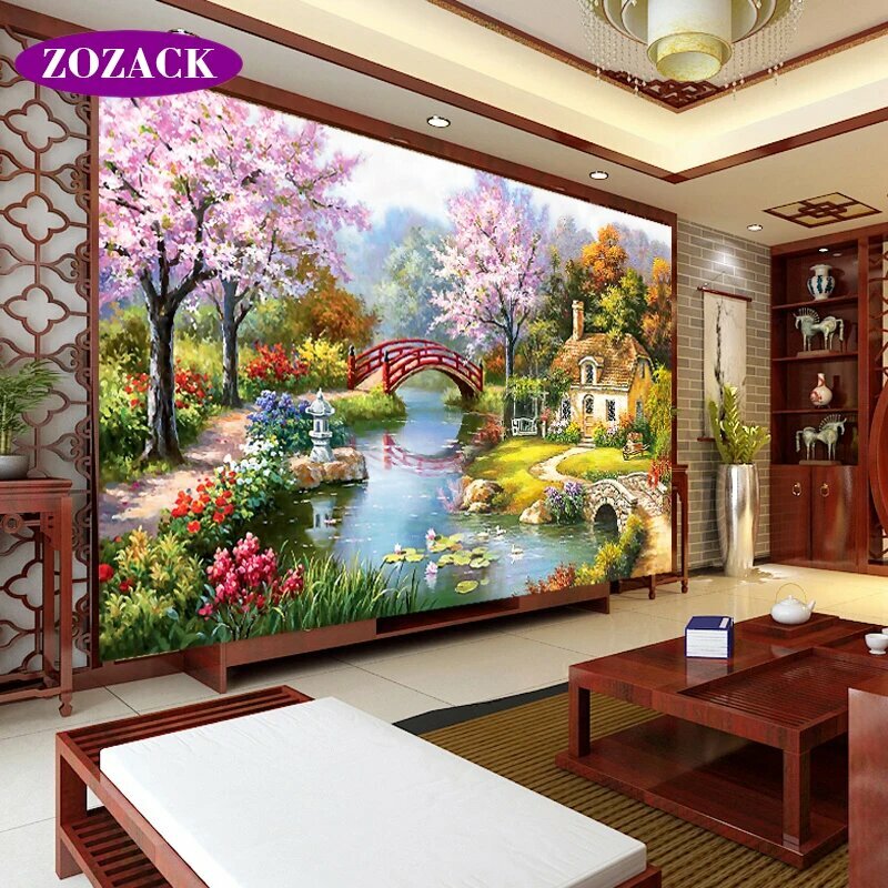 Набор для вышивания крестом zozack Садовая хижина 11CT silk 195x103cm