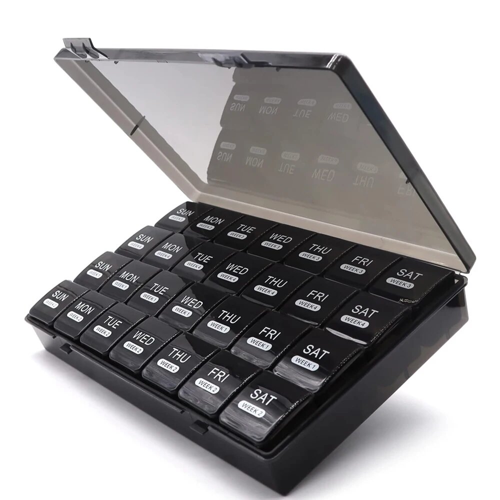 Ежемесячный органайзер для таблеток, органайзер для таблеток на 28 дней, большой контейнер для таблеток на 4 недели и месяц С Пылезащитным контейнером для таблеток, витаминами