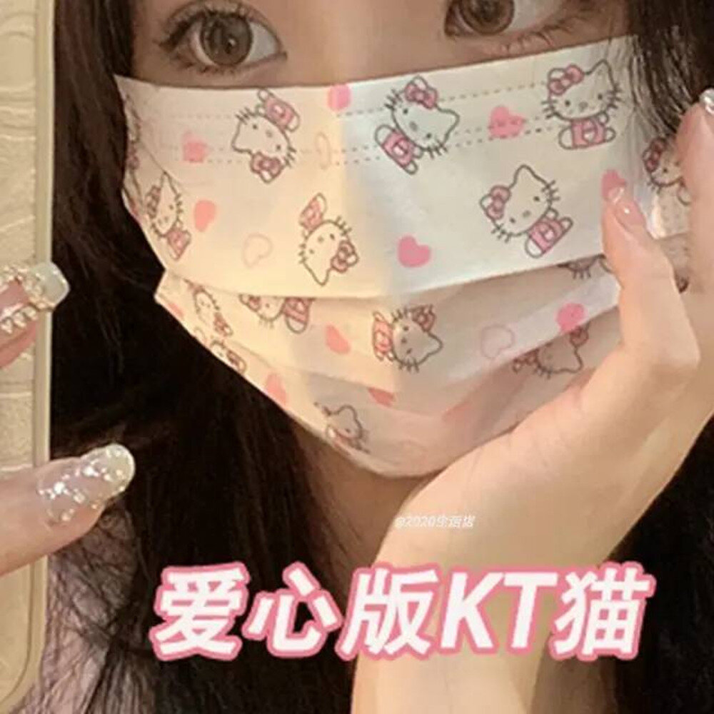 Мультяшная маска Sanrio Hello Kitty с милым принтом, защита от солнца, одноразовая, в индивидуальной упаковке, пылезащитная, для использования на открытом воздухе, кавайная.