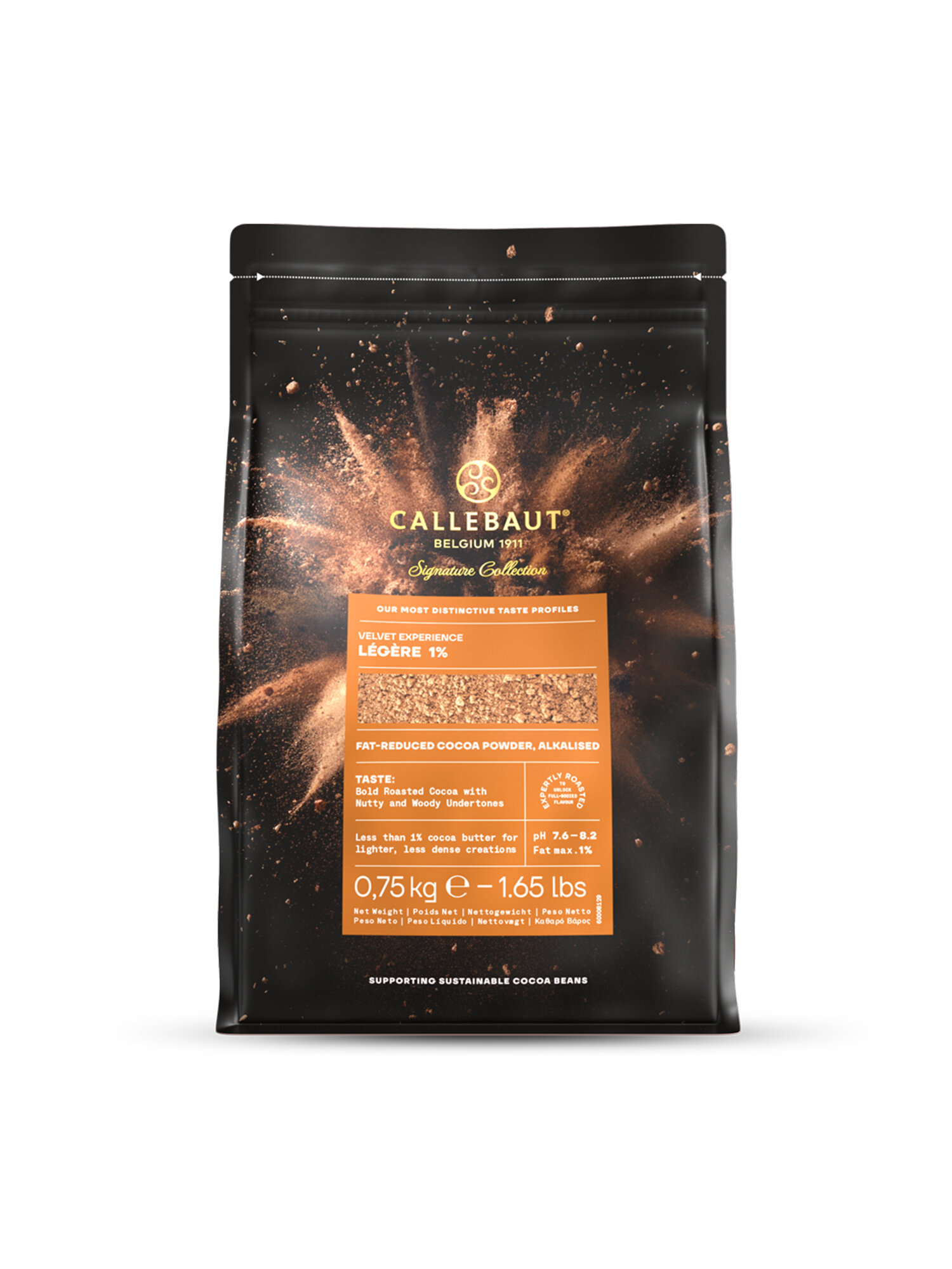 Обезжиренный алкализованный какао порошок 1% Velvet LEGERE Callebaut 0,75 кг