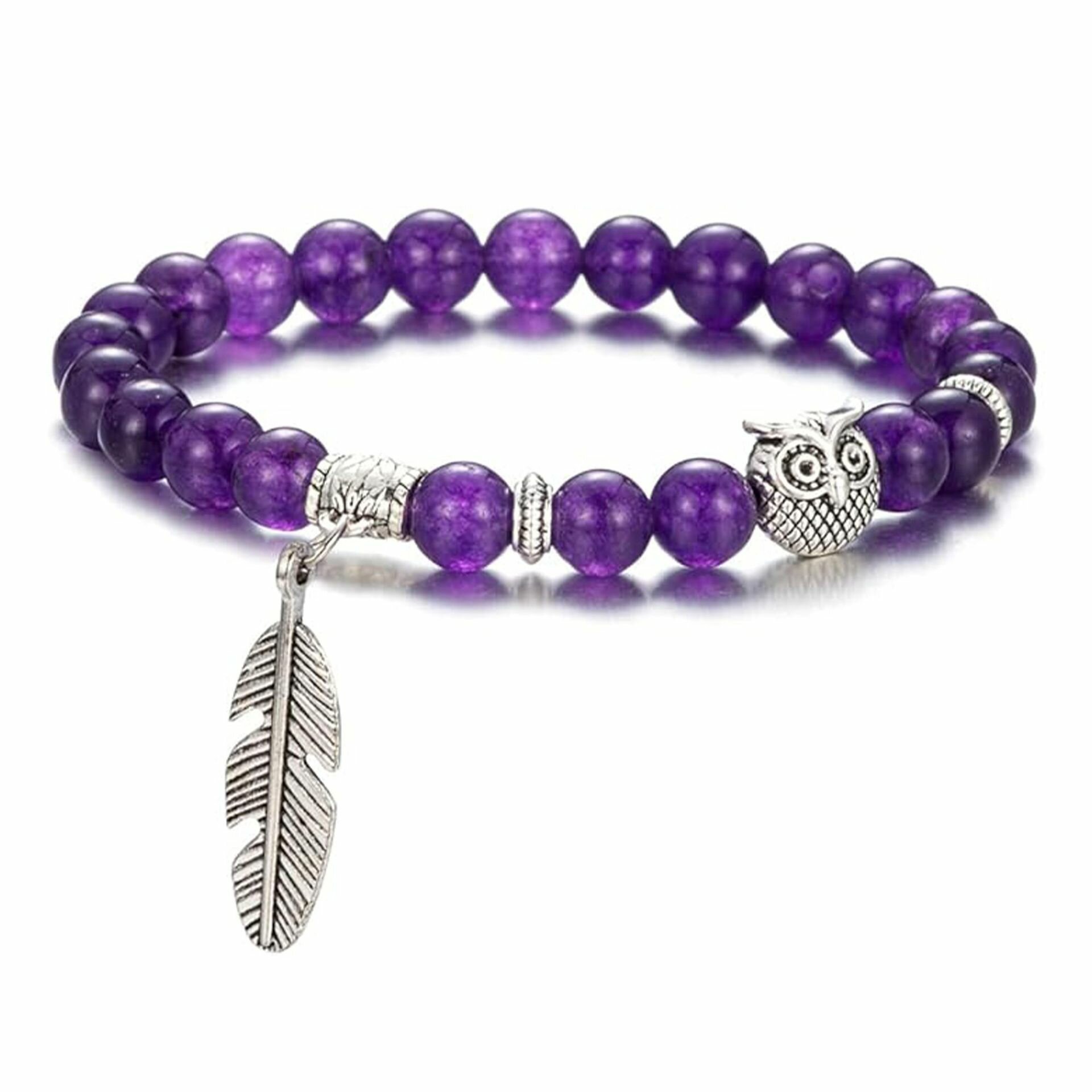 Браслет для гадания, YM 8мм Камень Сова Перо Кристалл Энергия Подарок