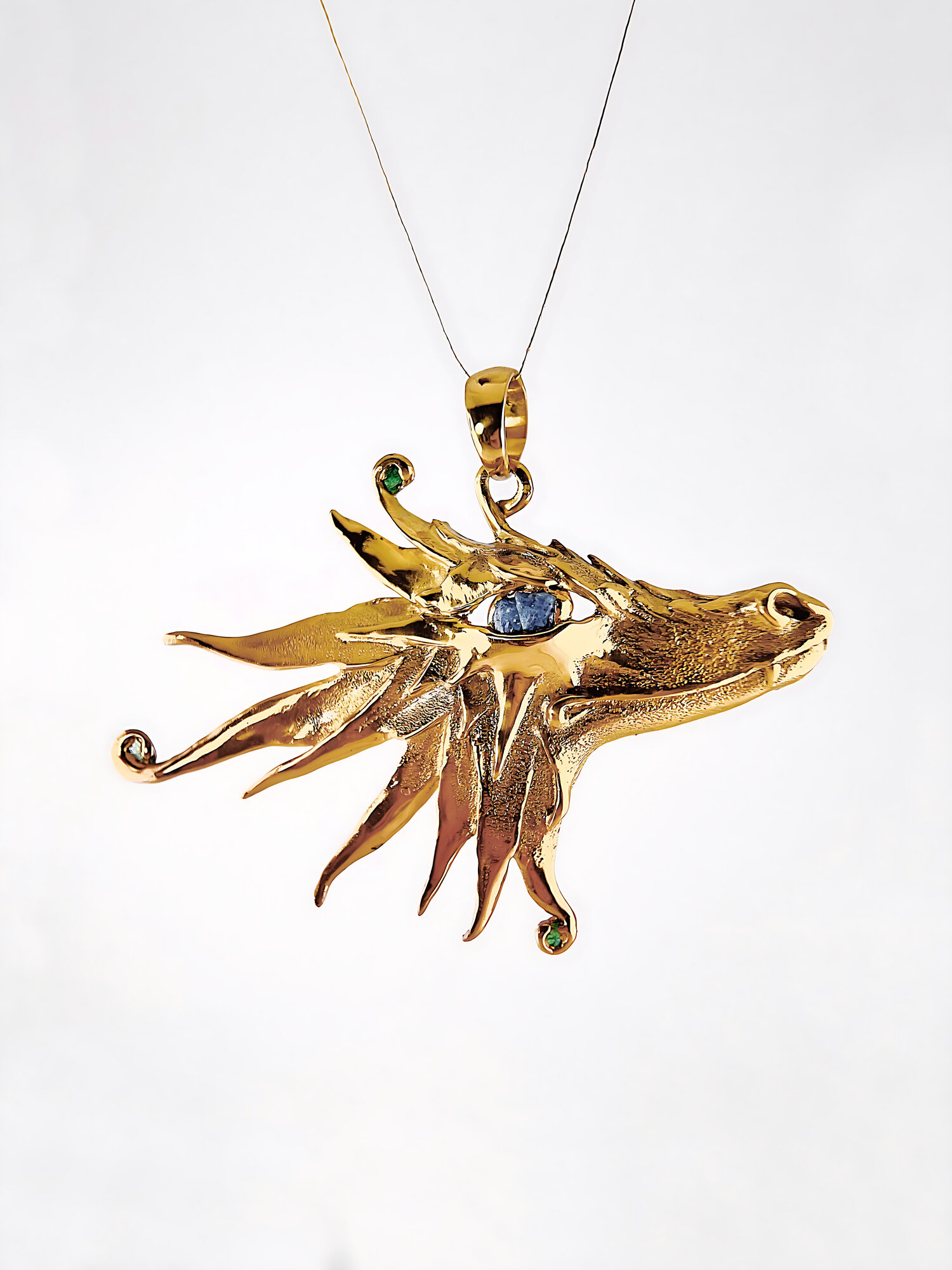 Подвеска, серебро, 925 проба, золочение, корунд, цаворит