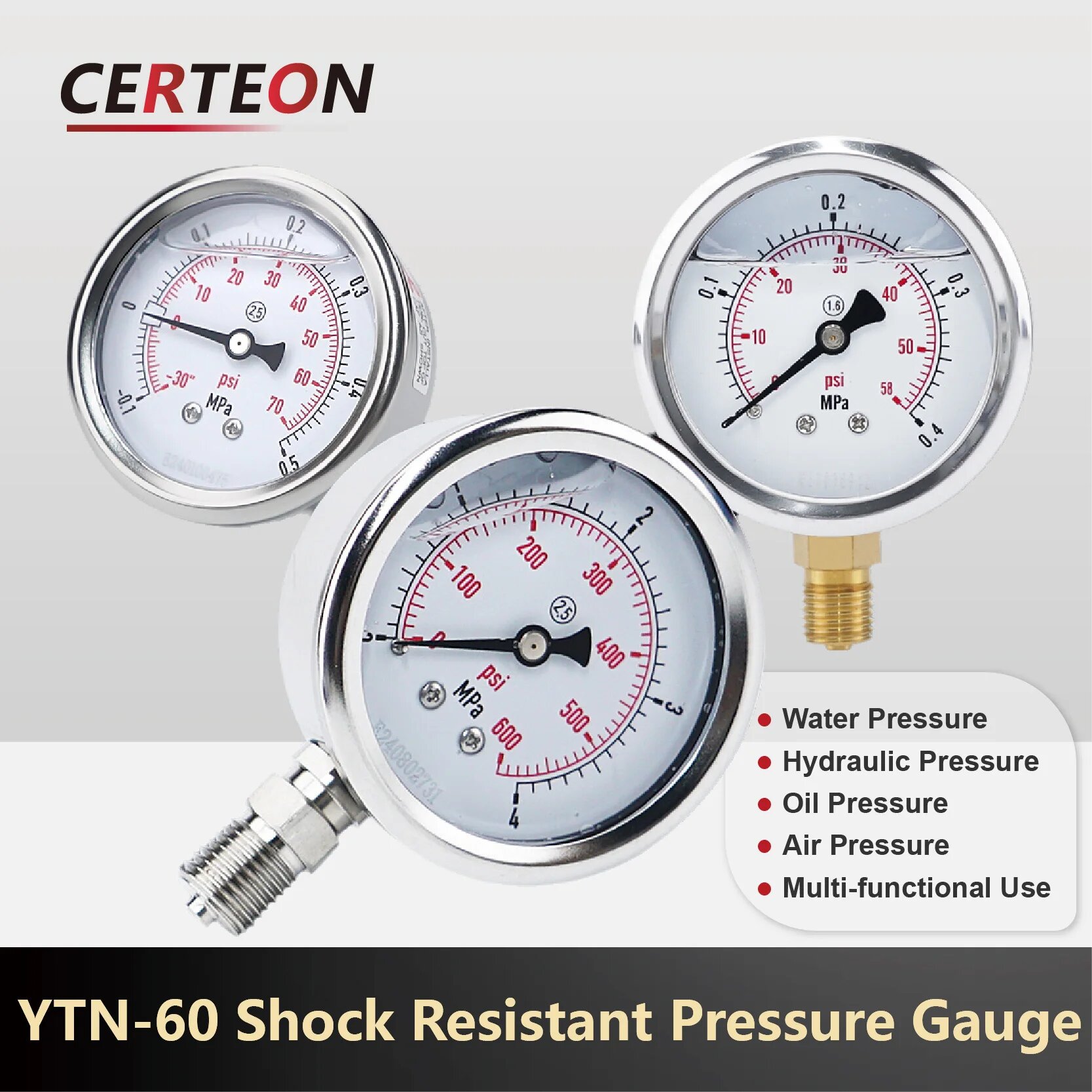 Манометр CERTEON YTN-60, 0-2.5 МПа, NPT1-4