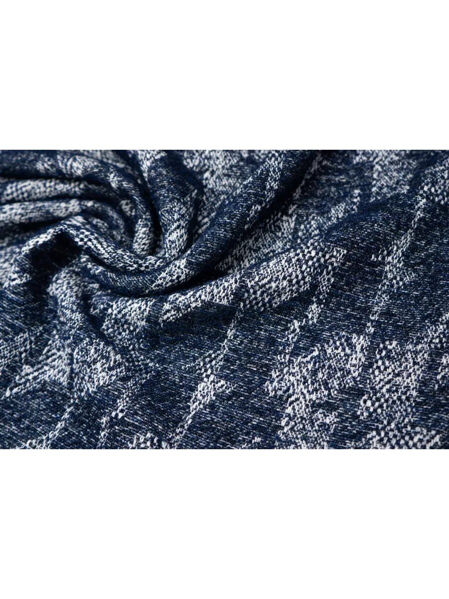 Ткань шерсть букле с хлопком гусиная лапка синяя 3,6 метра