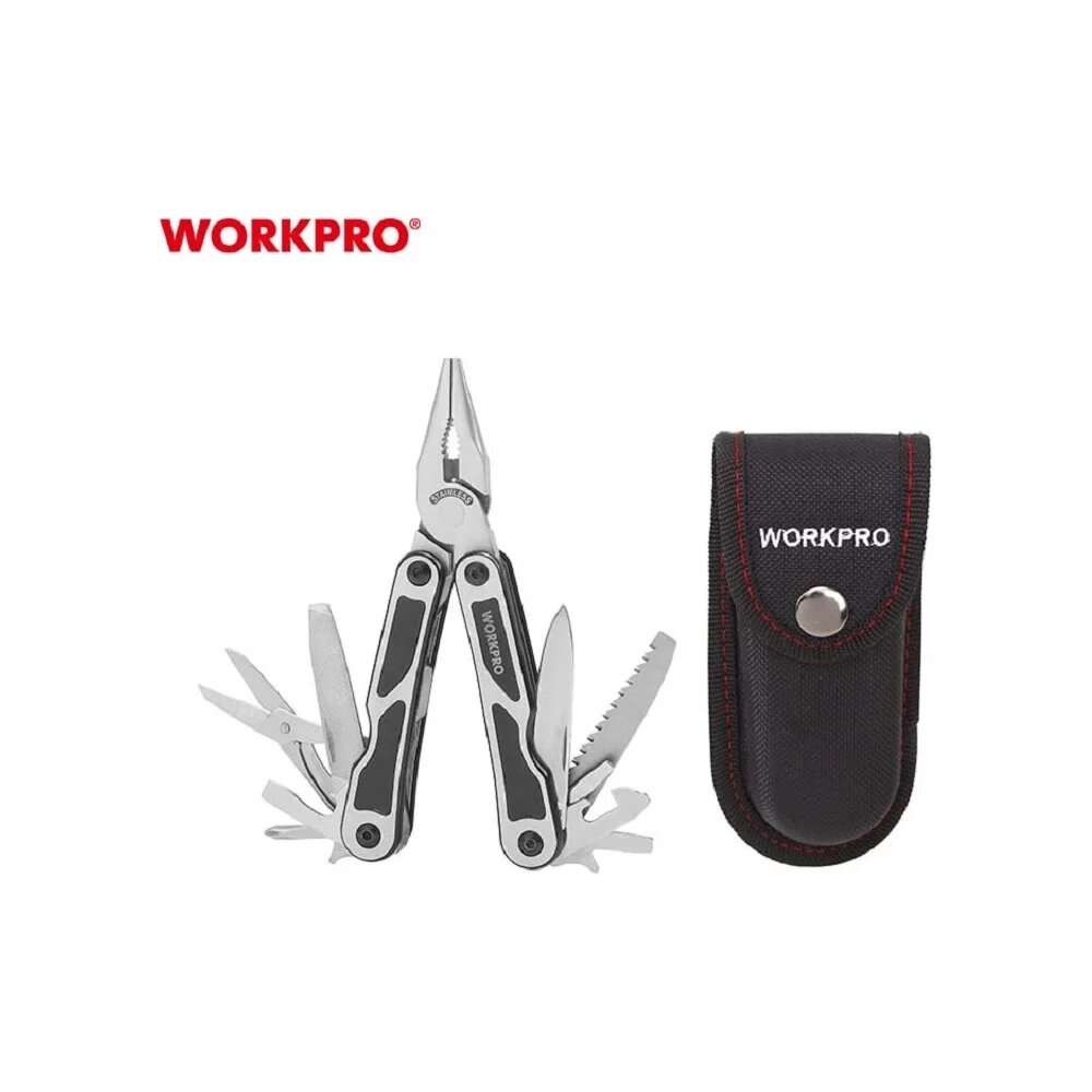 Многоцелевые плоскогубцы WORKPRO 15в1, 150 мм WP382009, нержавеющая сталь, серый — фото 1