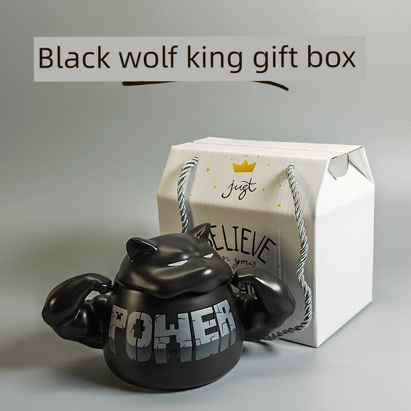 Черная кружка Wolf King из керамики для мужчин - подарок ко дню рождения, энергетическая кружка для игр, подарочная