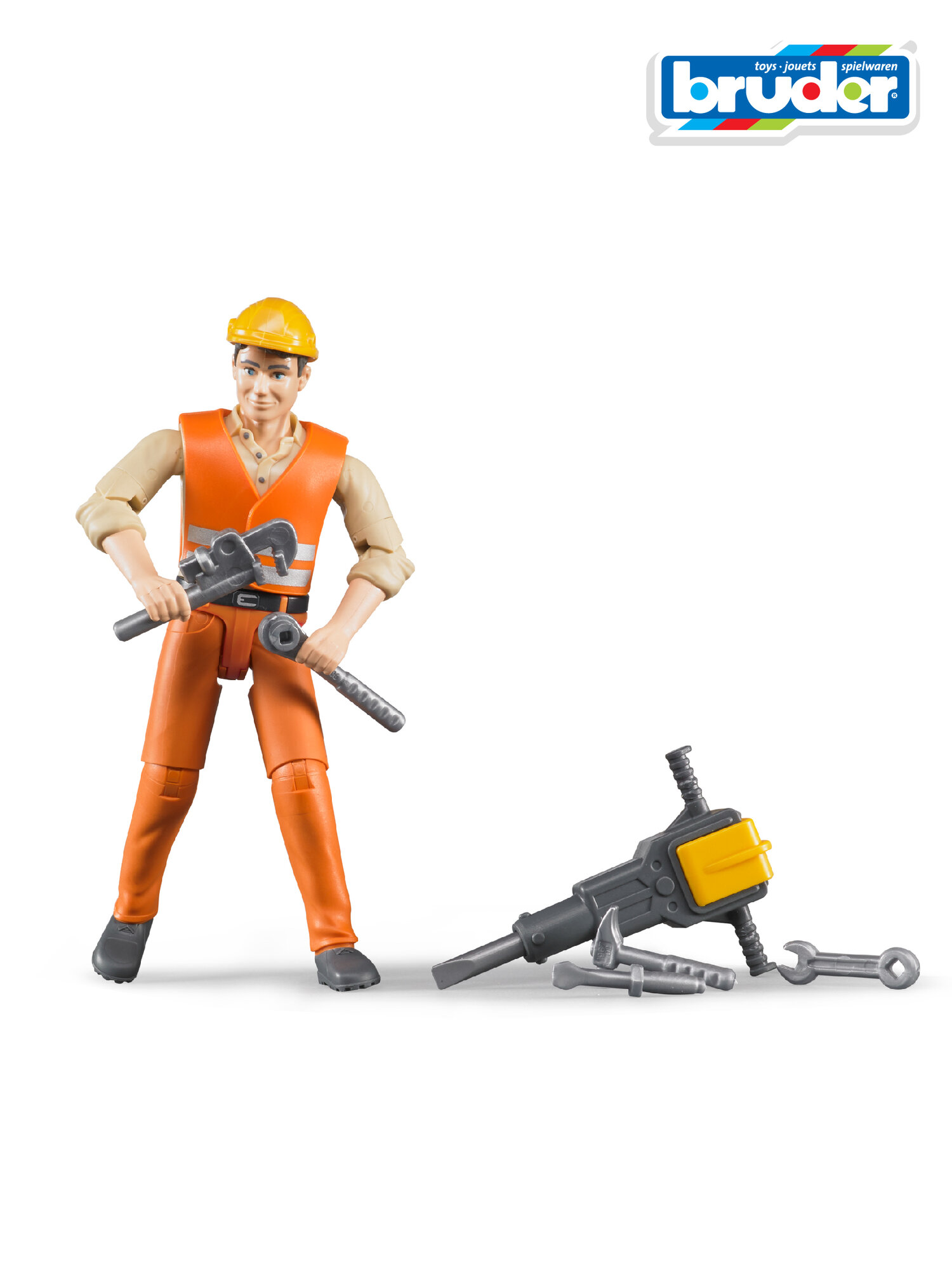 Брудер, Фигурка Bruder "Строитель с аксессуарами" 10 см, 60-020