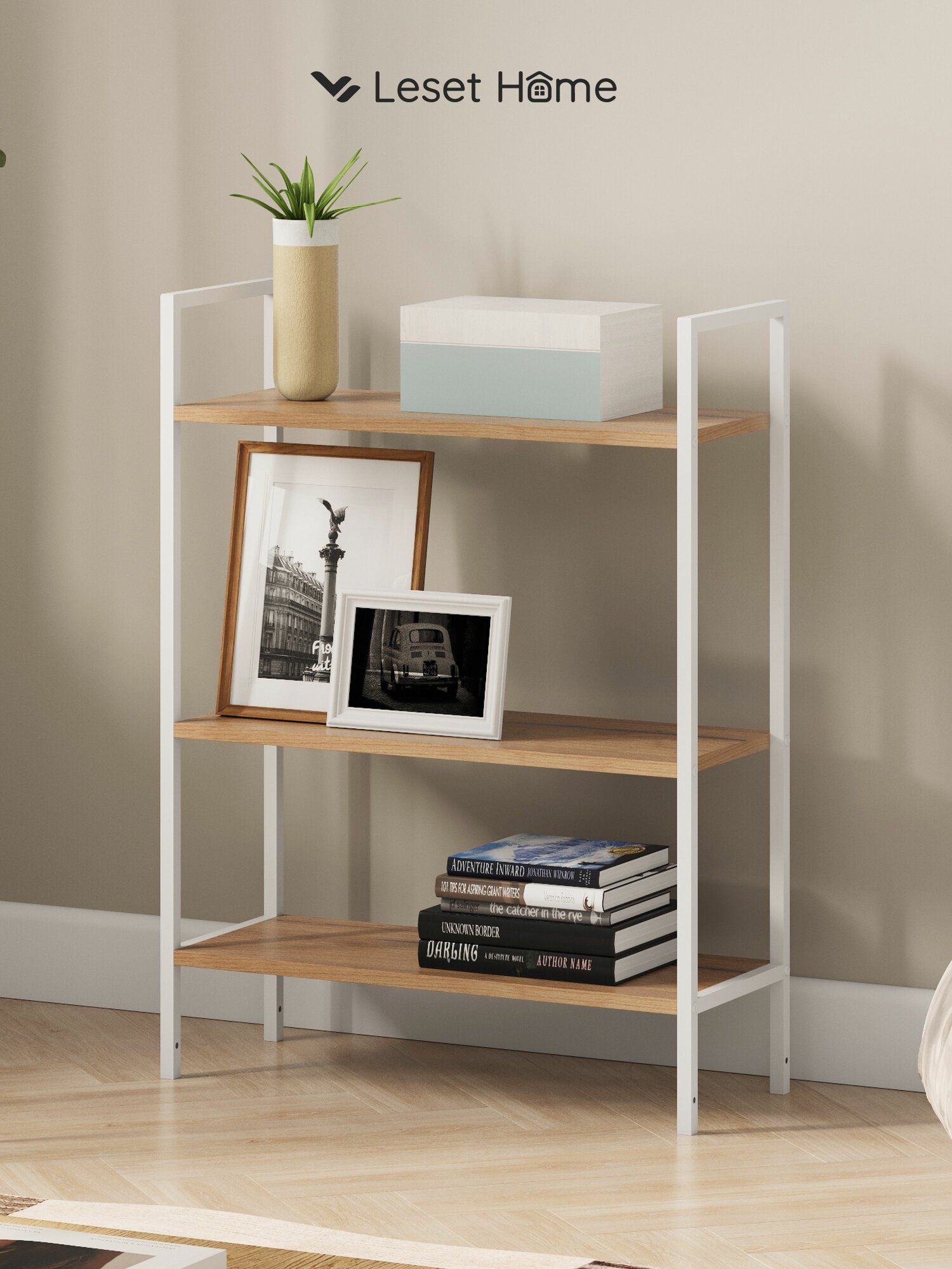 Стеллаж Leset "Стилвуд 23", модульный, 3 полки, дерево, металл, белый, дуб крафт золотой