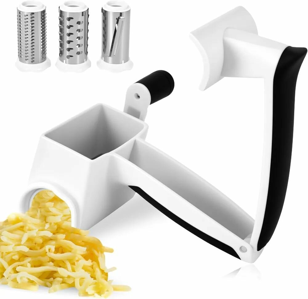 Ручная роторная терка для сыра с 3 насадками из нержавеющей стали, многофункциональная овощерезка