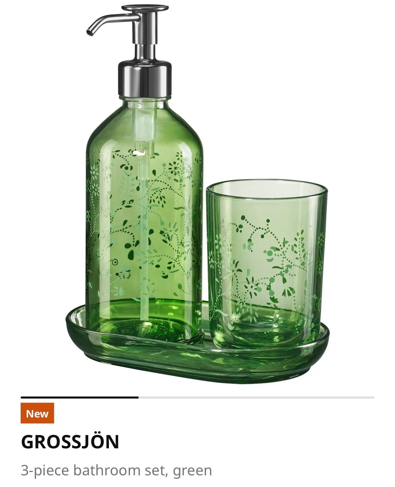 Набор для ванной комнаты из 3 предметов GROSSJÖN IKEA, зеленый.