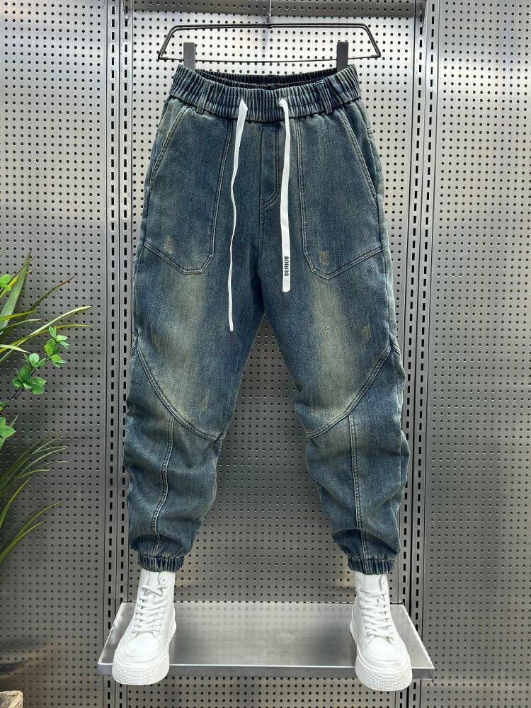 Тренд RONG CH Мужские Джинсы Потертые Слим Кроп Корейские Деним, Размер_M