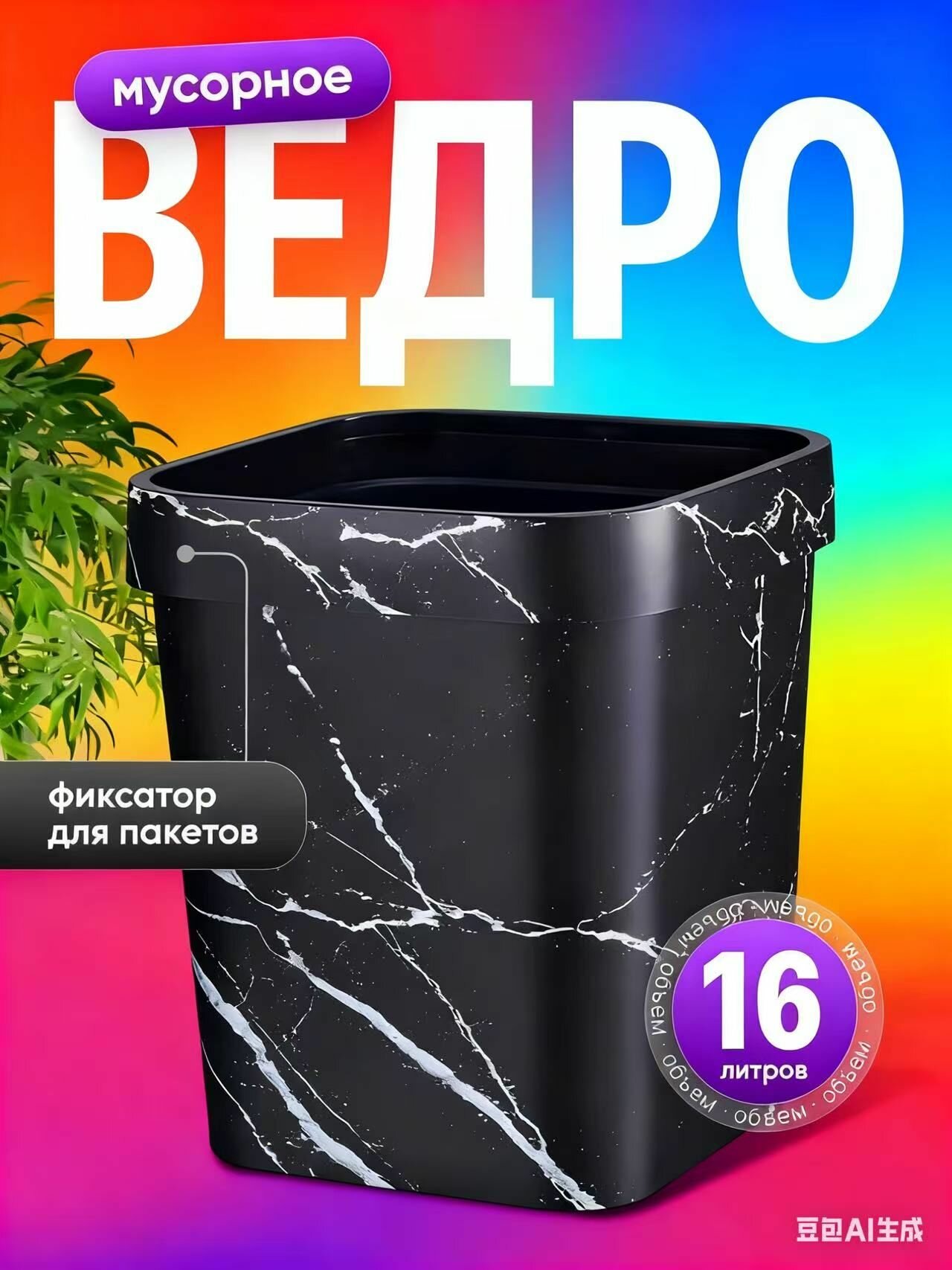 Мусорное ведро jiajuyongpin, 16 л, 1 шт