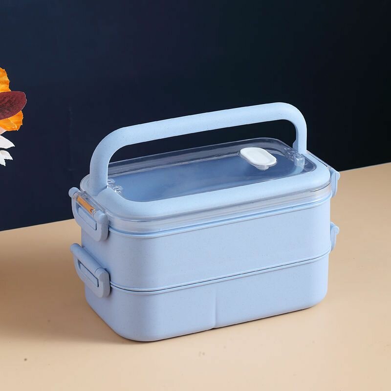 Японский стиль, двухслойный ланч-бокс, бенто-бокс для офисных работников и студенток, микроволновая, разделенная, портативная ланч-бокс набор