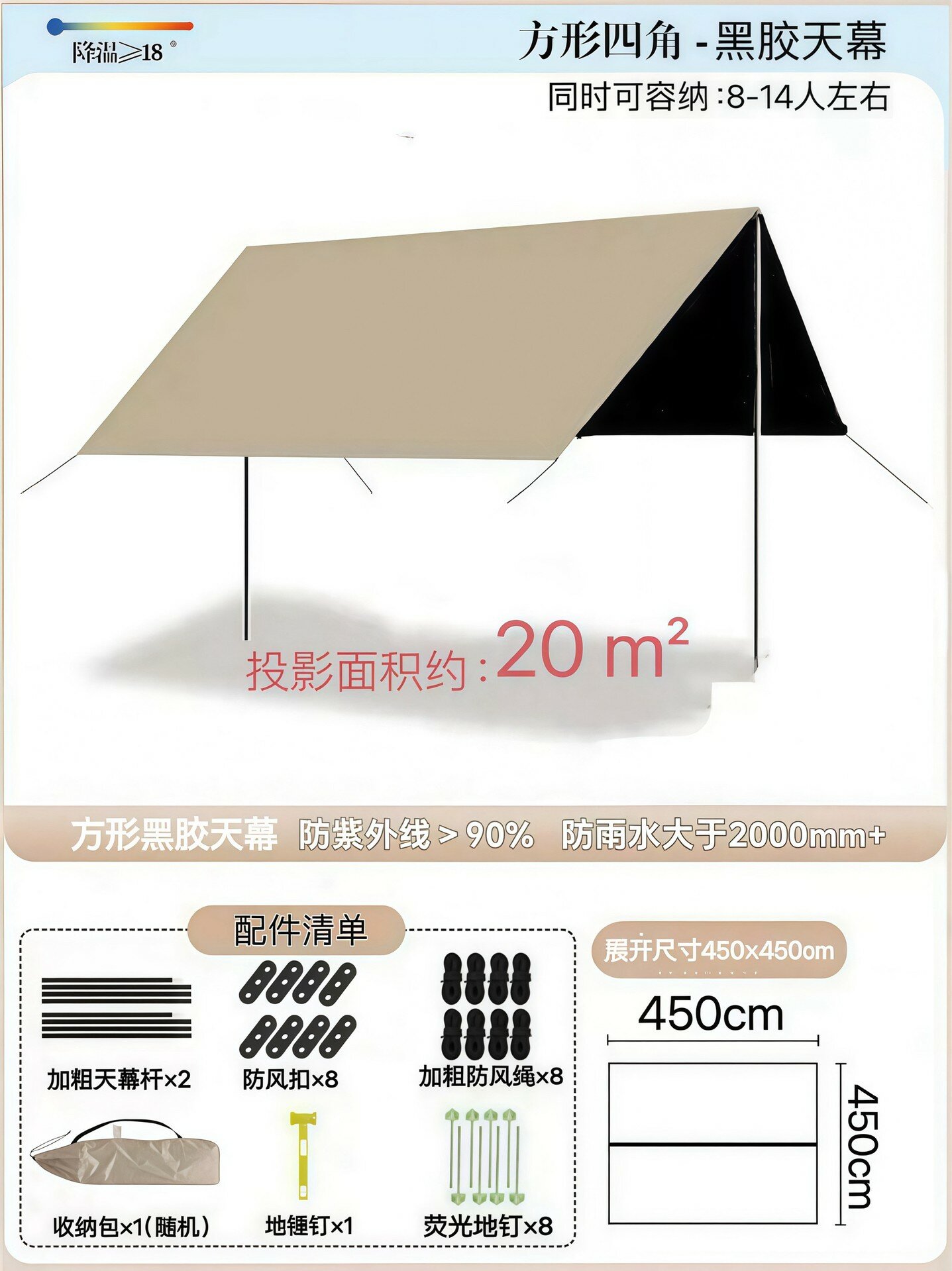 Виниловый большой тент-шатер, водонепроницаемый и солнцезащитный, для кемпинга на открытом воздухе, с большим пространством, восьмиугольный кемпинговый навес.