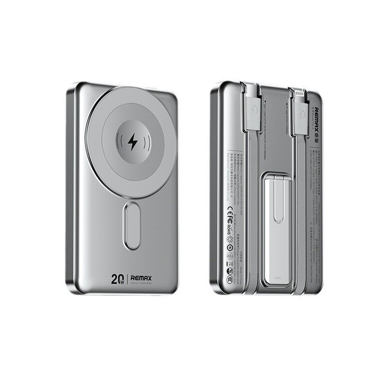 REMAX 10000 мАч Магнитный Пауэрбанк 15 Вт с подставкой, беспроводной зарядкой и кабелем, большой емкости, портативный.