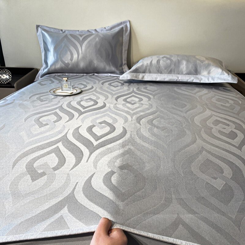 Класс А Низкопрофильная роскошь Высокоточная 7A Антибактериальная Пряжа-Окрашенная Машинная стирка Ледяной шелк Комплект постельного белья Охлаждающий мат Трехкомпонентный набор