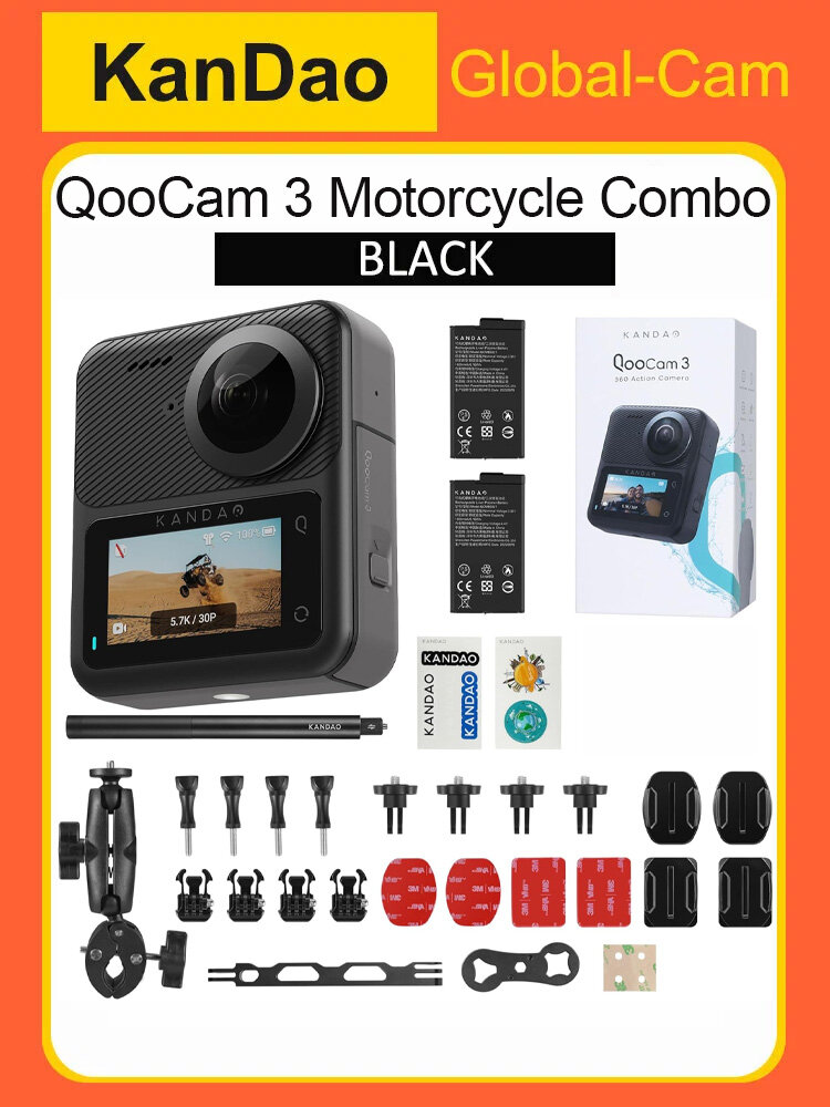Экшн-камера KanDao QooCam 3 Motorcycle Combo, 5.7K 30FPS 360 Sports Camera, HDR Video, 62MP Panoramic Photo, DNG8,