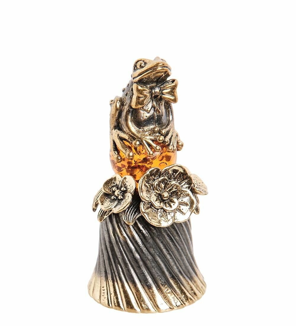 Фигурка Колокольчик Народные промыслы "Лягушка на шаре", латунь, янтарь, бронза, Россия