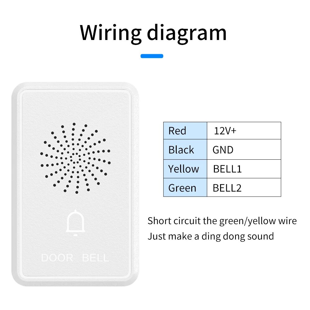 Проводной дверной звонок постоянного тока 12 В, звонок для системы контроля доступа к двери, отель/квартира/домашний звонок с 4 проводами, батарея не требуется