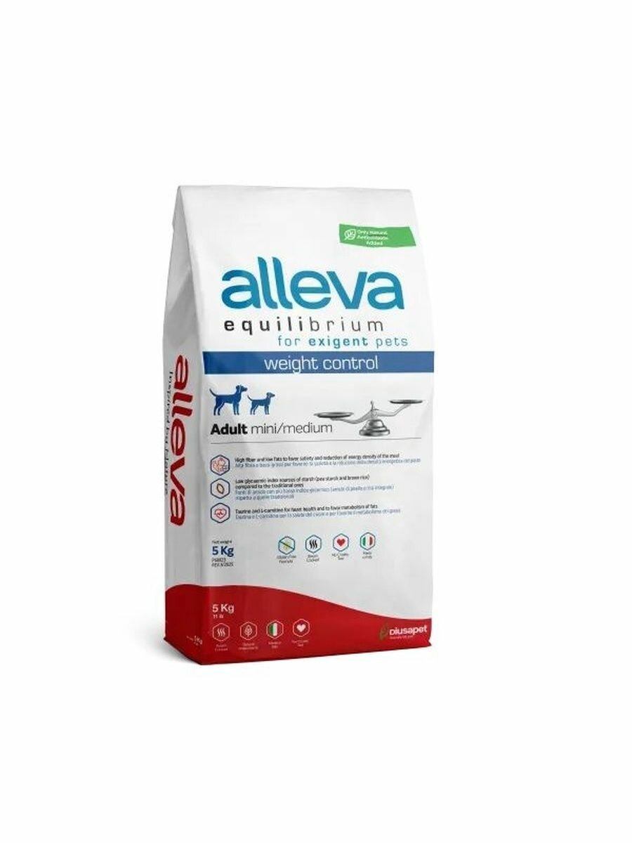 Alleva Equilibrium Weight Control Adult Mini/Medium сухой корм для взрослых собак мелких и средних пород для контроля веса - 5 кг