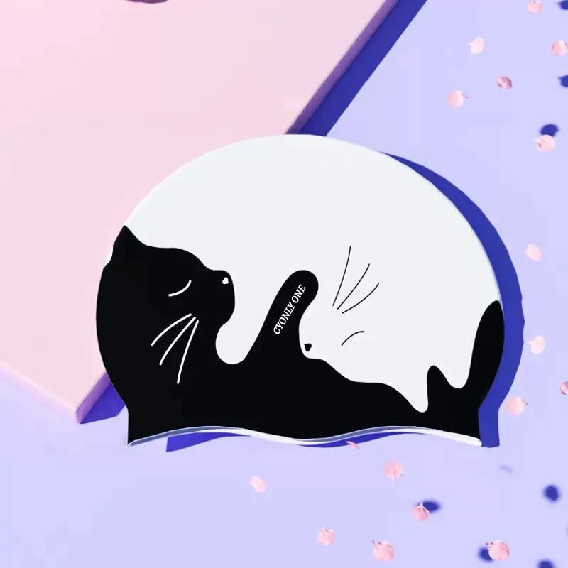 Силиконовая шапочка для плавания White-Black-Cat