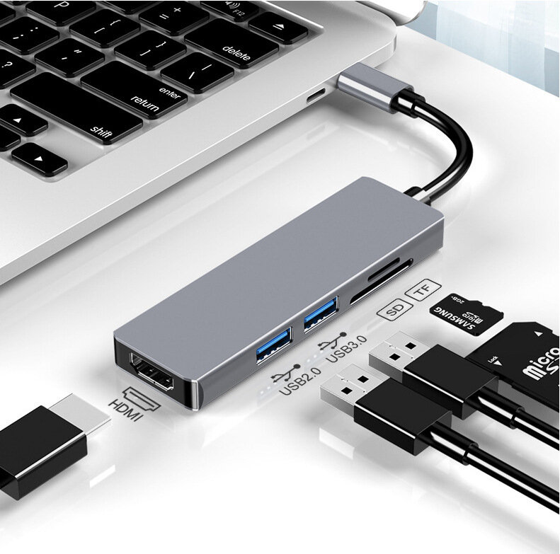 Многопортовый USB-хаб Type-C с HDMI, сетевым кабелем, адаптером и конвертером для компьютера, пятипортовая док-станция.