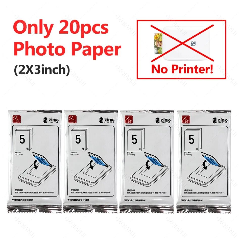 20шт фотобумаги 2x3" для принтера Zink