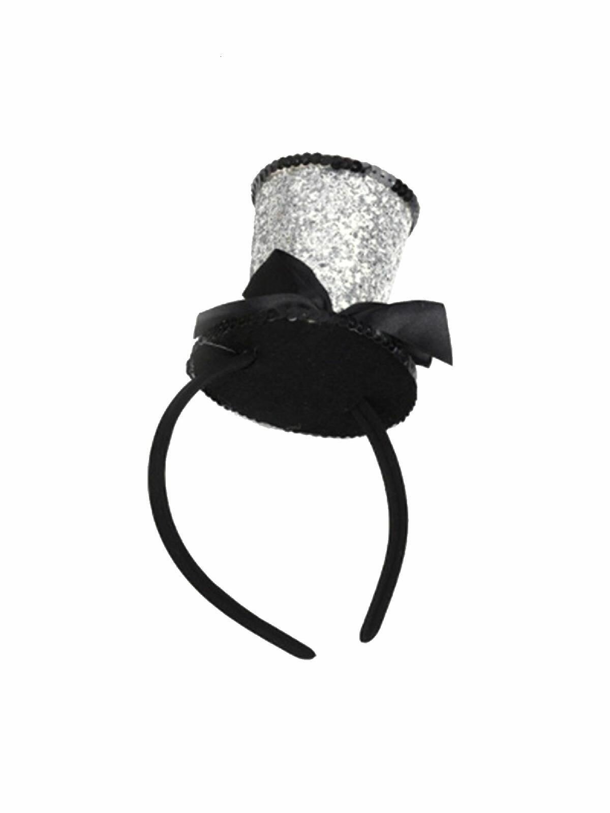Ободок с пайетками и мини-шляпкой для женщин, аксессуары для Нового года, - Серебряный бант