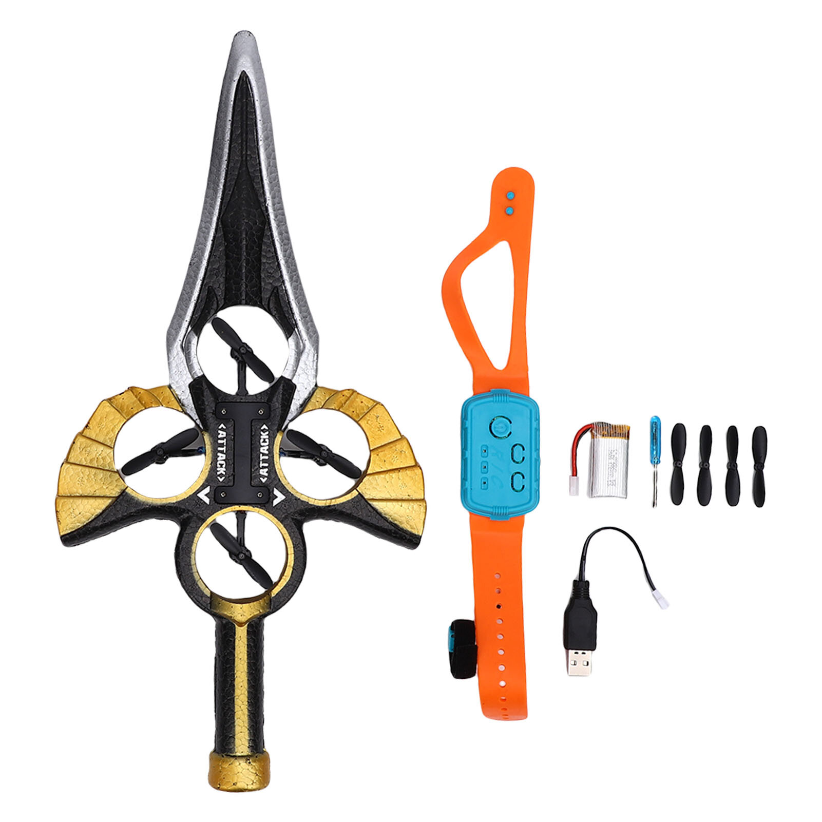 Летающий меч, радиоуправляемый самолет с управлением жестами и светодиодной подсветкой, для мальчиков и девочек, гибкий рулон, работает от одной батареи, черный с золотом.